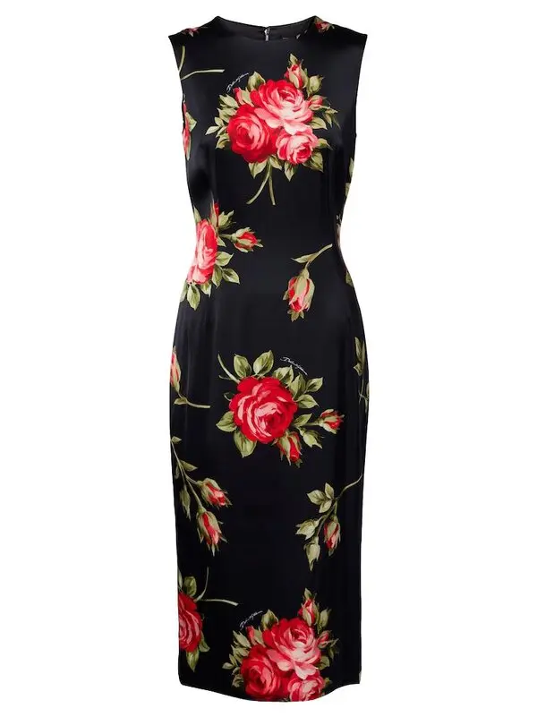 Dolce & Gabbana Floral Print Satin Midi Dress - Black