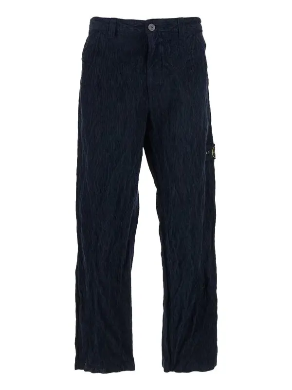Stone Island Crinkled Effect Corduroy Trousers - Blue
