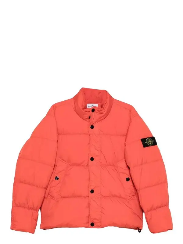 Stone Island Wind Resistant Crinkled Effect Down Jacket - Red