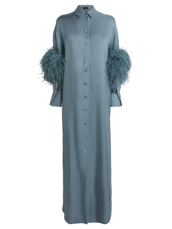 Lapointe Silk Feather-trimmed Maxi Dress - Blue