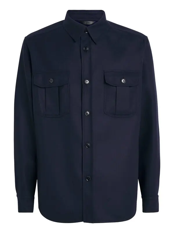 Brioni Wool Twin-pocket Overshirt - Blue