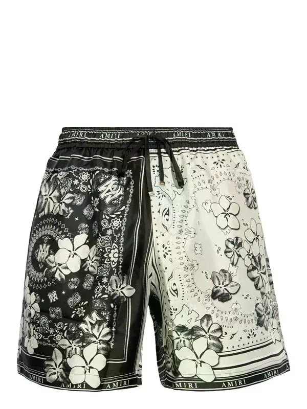 Amiri Bandana Floral Silk Shorts - Black