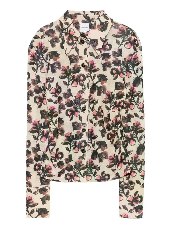 Nanushka Floral-print Long-sleeved Shirt - Neutrals