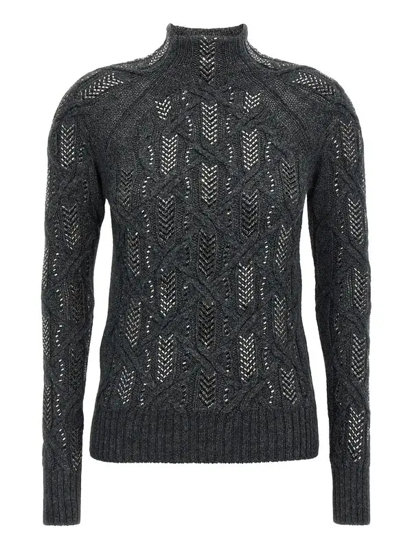 Ermanno Scervino Crystal Braid Virgin Wool Blend Sweater - Gray