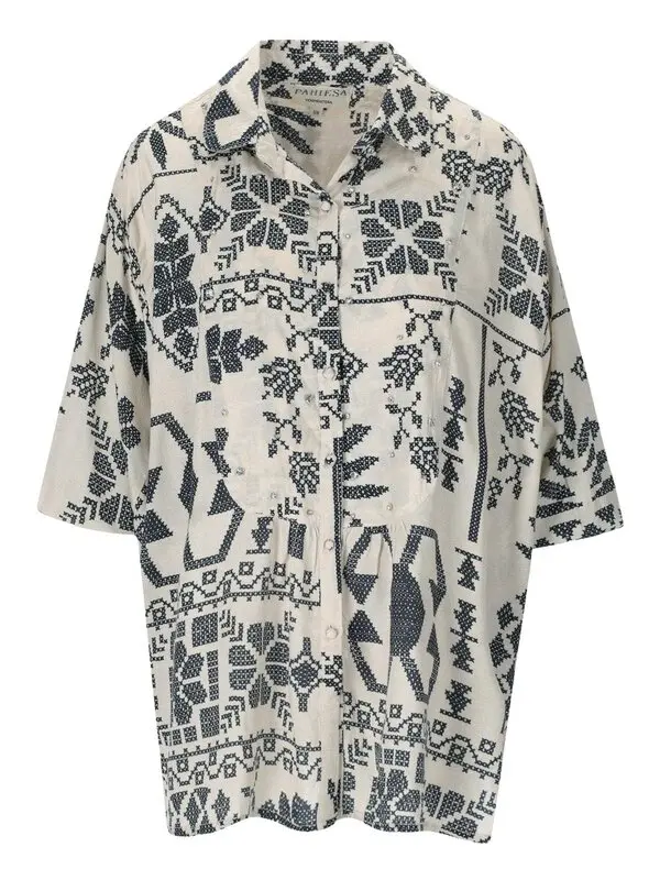 PAHIESA FORMENTERA Patterned Viscose Shirt - White