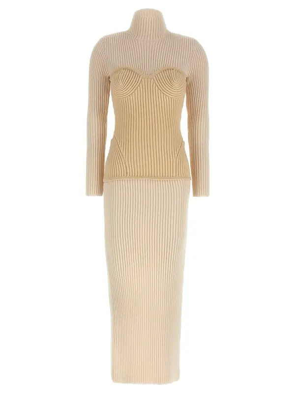 Jean Paul Gaultier Ribbed Corset Long Dress - White