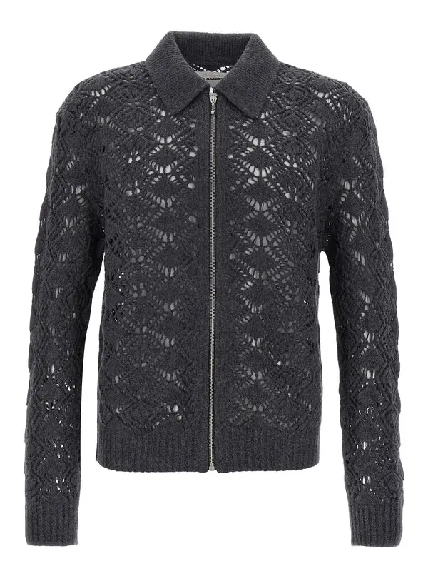 JIL SANDER Openwork Virgin Wool Cardigan - Gray