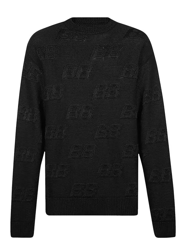 Balenciaga Bb Logo Jacquard Knitted Sweater - Black