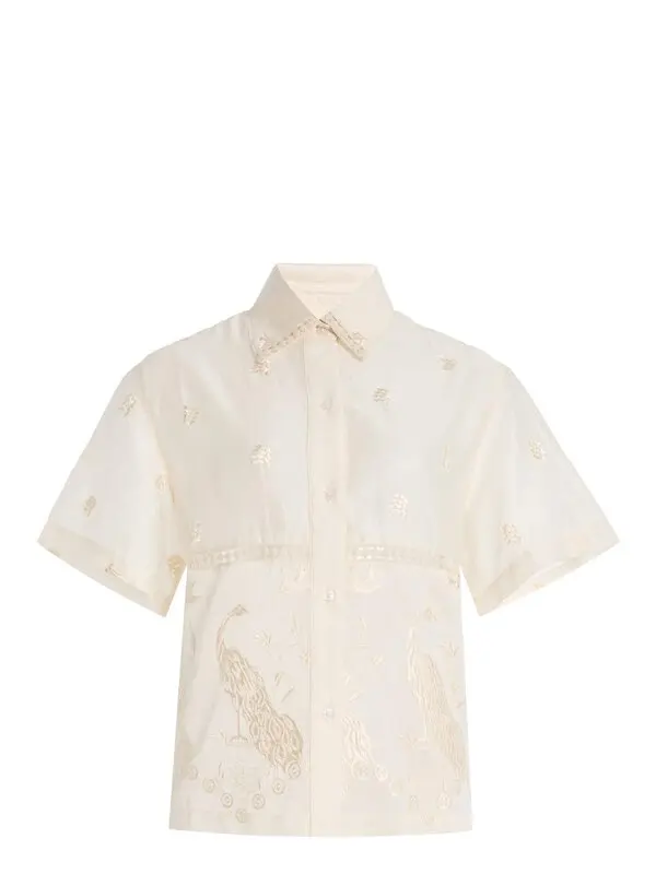 S.S.DALEY Ada Embroidered Cotton-silk Shirt - Ivory
