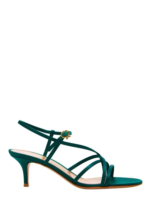 GIANVITO ROSSI Crepe Satin Ribbon Buckle Sandals - Green