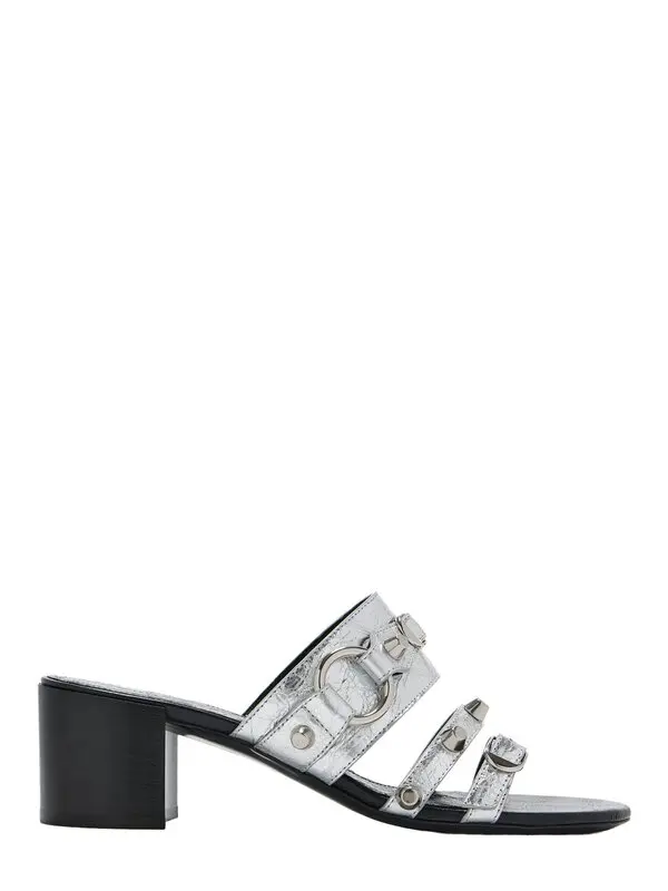 Balenciaga City Metallic Leather Sandals - Silver
