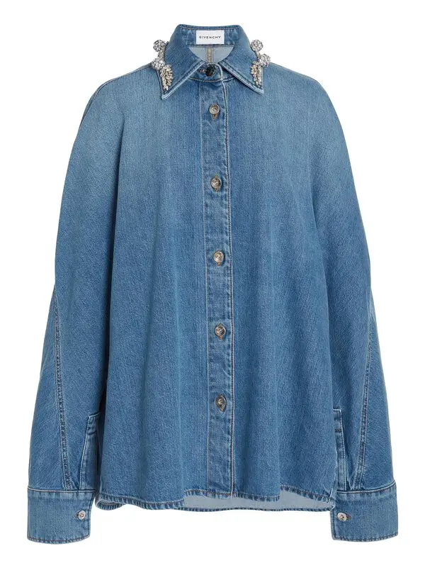 Givenchy Short Cocoon Embellished Denim Shirt - Blue