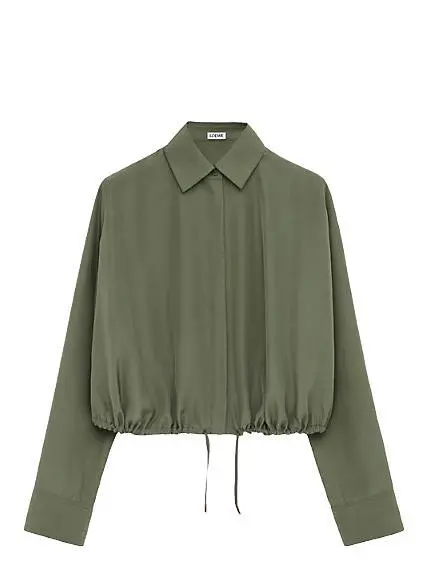 Loewe Balloon Drawstring-hem Silk-blend Shirt - Khaki Green