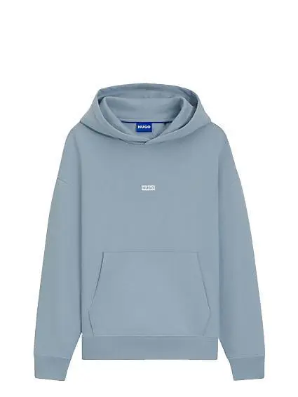 Hugo Logo-print Relaxed-fit Cotton Hoody - Light/pastel Blue