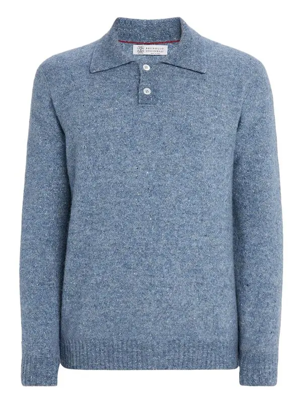 Brunello Cucinelli Wool-blend Mélange Polo Sweater - Cloud