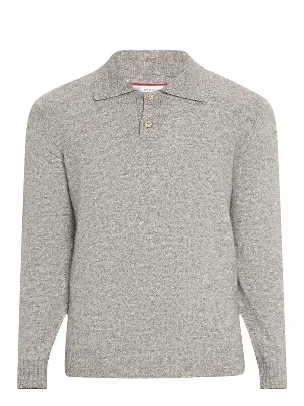 Brunello Cucinelli Wool-blend Mélange Polo Sweater - Medium Grey