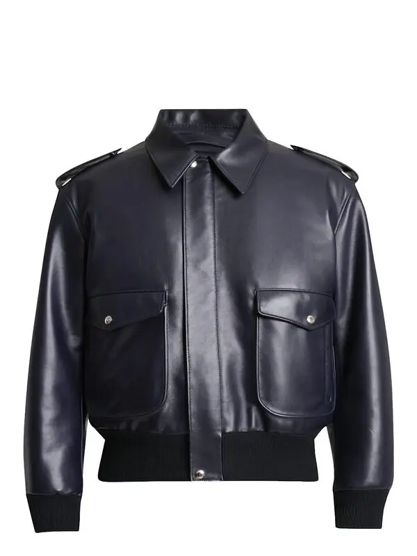 Givenchy Leather Concealed-zip Bomber Jacket - Dark Navy