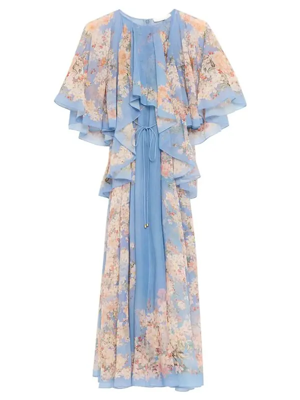 Zimmermann Cascadian Tiered Maxi Dress - Teal Blue Botanical Floral