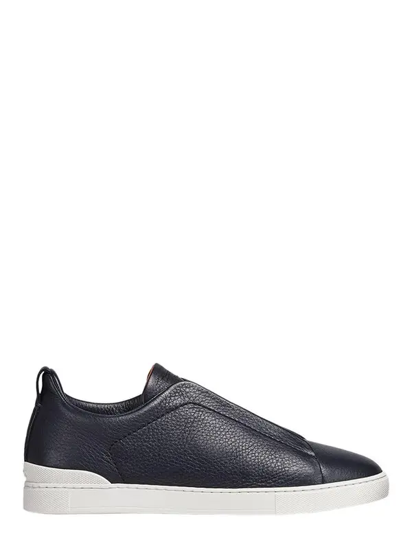 Zegna Triple Stitch Deerskin Sneakers - Navy