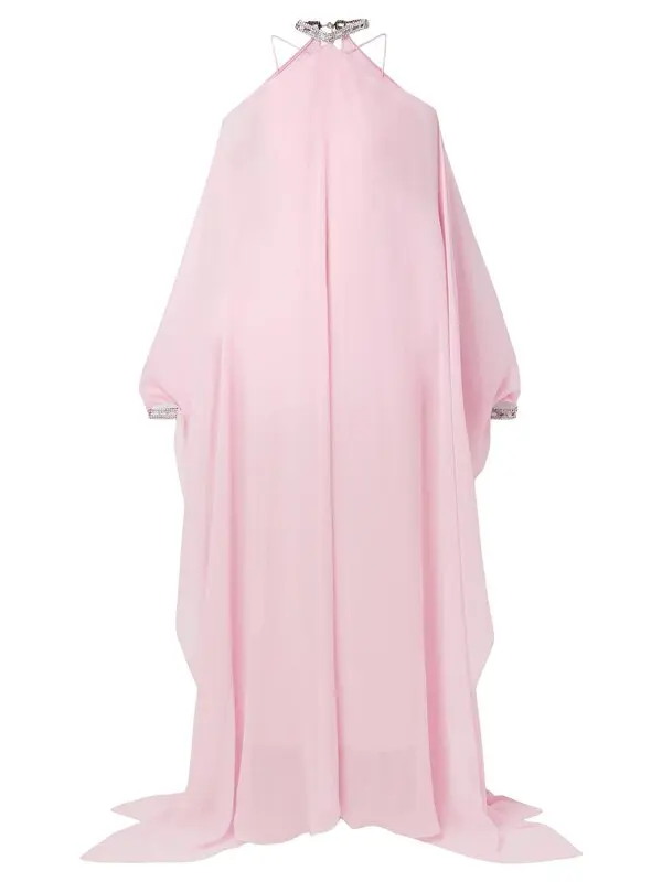 TALLER MARMO Sza Sza Cape-effect Crystal-embellished Silk-crepon Gown - Pink