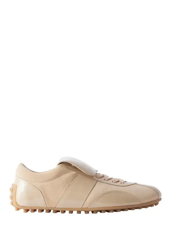 TOD'S T-marathon Patent-leather And Suede Sneakers - Neutrals