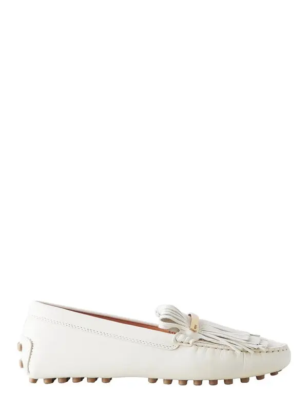 TOD'S Gommino Fringed Leather Loafers - Neutrals