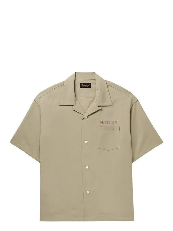 Visvim Crosby Convertible-collar Embroidered Wool And Linen-blend Shirt - Neutrals