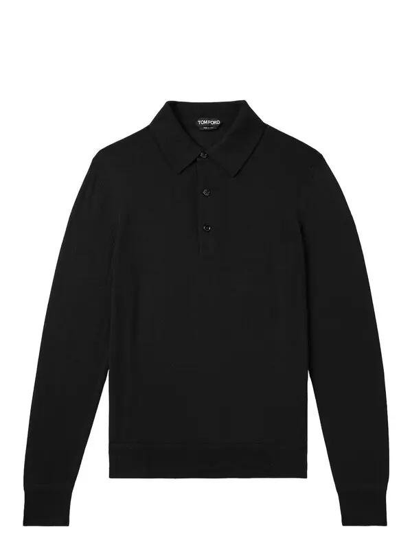 TOM FORD Slim-fit Cashmere And Silk-blend Polo Shirt - Black