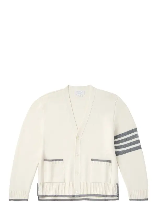 Thom Browne Grosgrain-trimmed Striped Virgin Wool Cardigan - White