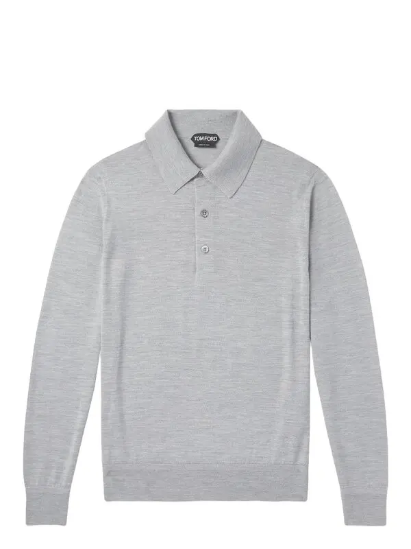 TOM FORD Slim-fit Cashmere And Silk-blend Polo Shirt - Gray