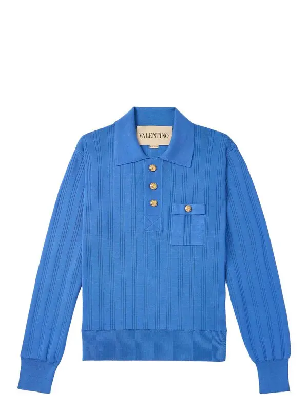 Valentino Garavani Ribbed Cotton Polo Shirt - Blue
