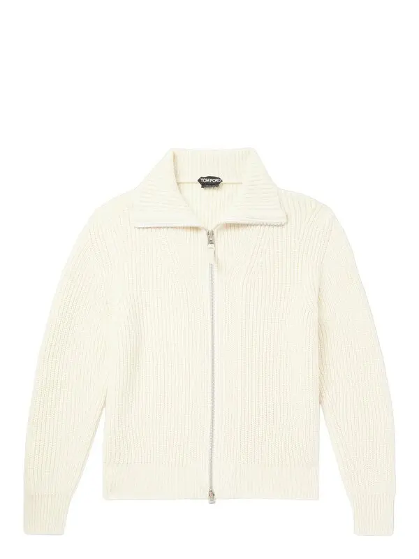 TOM FORD Slim-fit Ribbed Wool And Mohair-blend Zip-up Cardigan - Neutrals