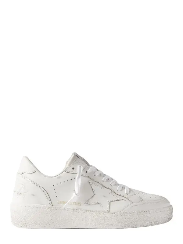 Golden Goose Ball Star Distressed Leather Sneakers - White