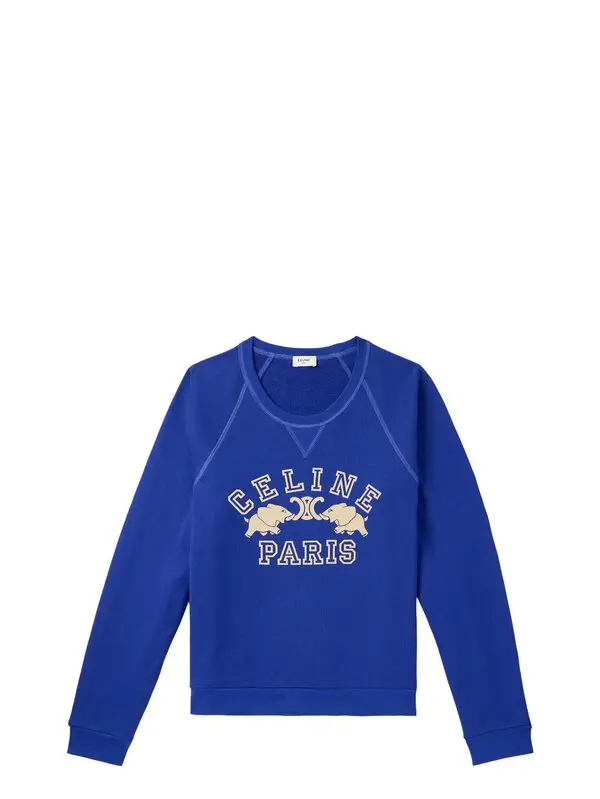 Celine Slim-fit Logo-print Cotton-jersey Sweatshirt - Blue