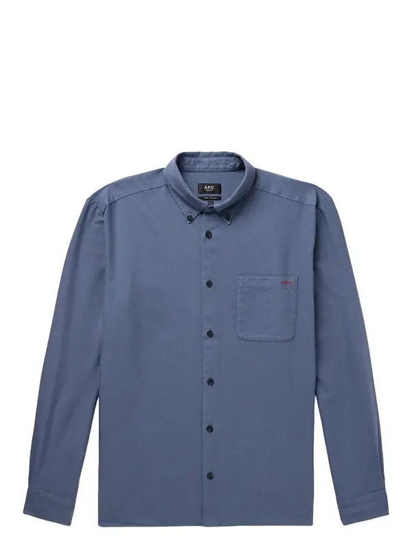 A.p.c. Mateo Button-down Collar Logo-embroidered Cotton Shirt - Blue