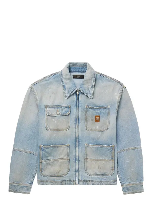 Amiri Logo-appliquéd Distressed Denim Jacket - Blue