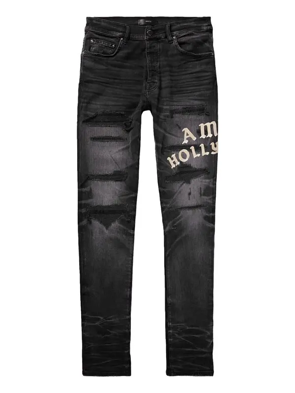 Amiri Hollywood Skinny-fit Flocked Jeans - Black