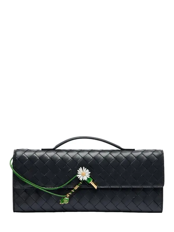 Bottega Veneta Andiamo Intrecciato Leather Clutch - Black