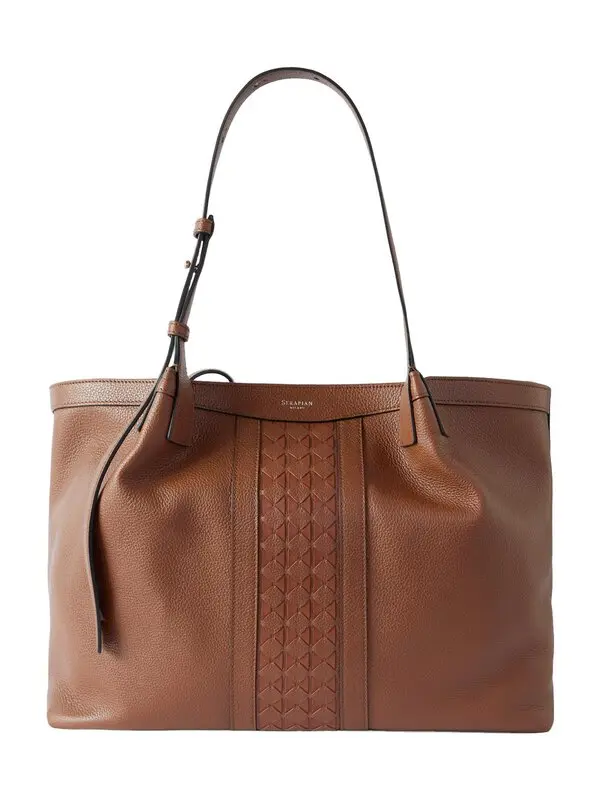 SERAPIAN Textured-leather Tote - Brown