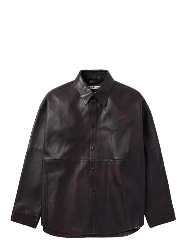 Acne Studios Laraw Oversized Leather Shirt Jacket - Burgundy