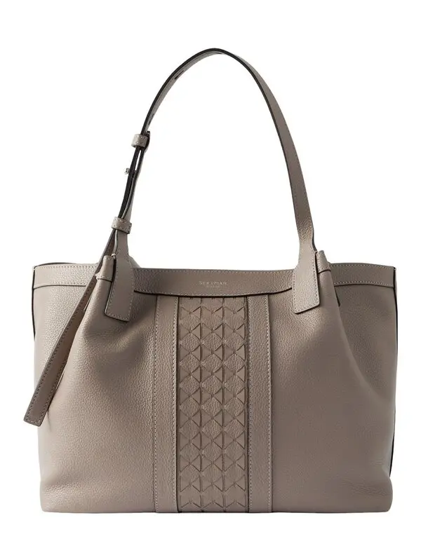 SERAPIAN Secret Small Textured-leather Tote - Gray