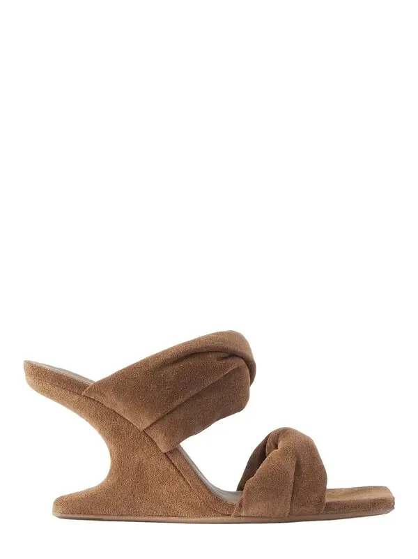 Rick Owens Twisted Cantilever Suede Wedge Mules - Brown