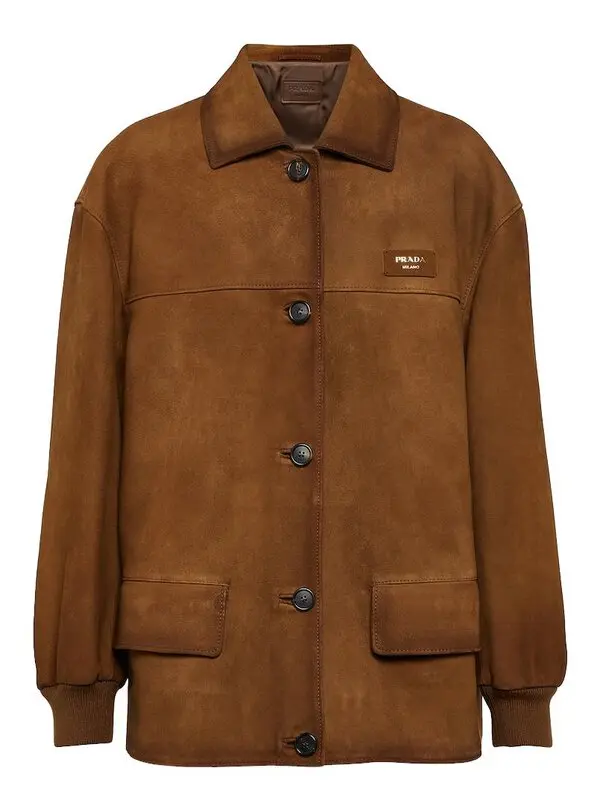 Prada Oversized Suede Jacket - Brown