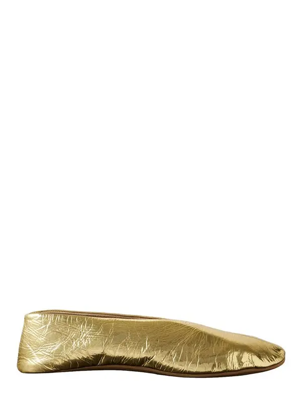 THE ROW Stella Metallic Crinkled-leather Ballet Flats - Gold