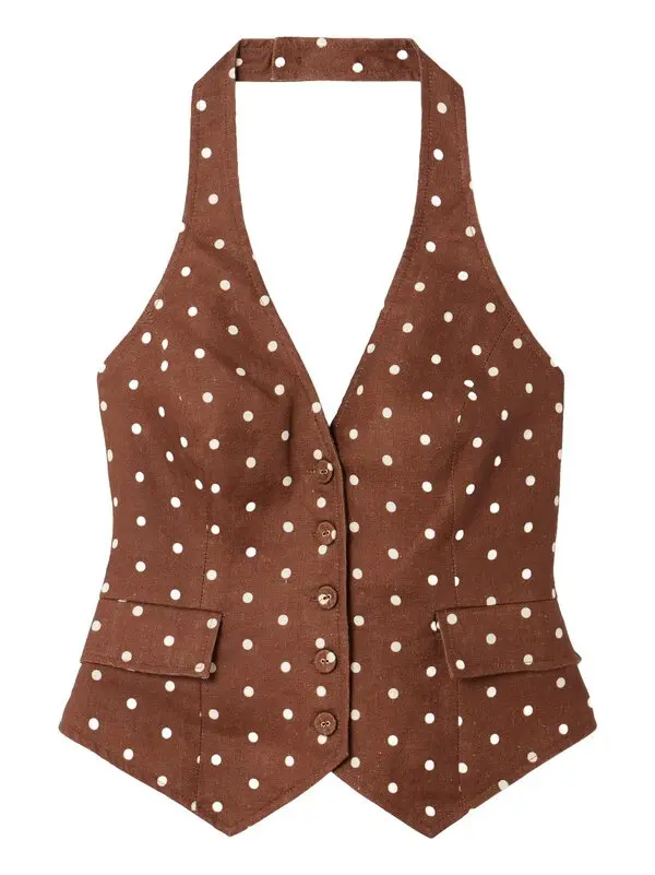 Cara Cara Prescott Polka-dot Linen Vest - Brown