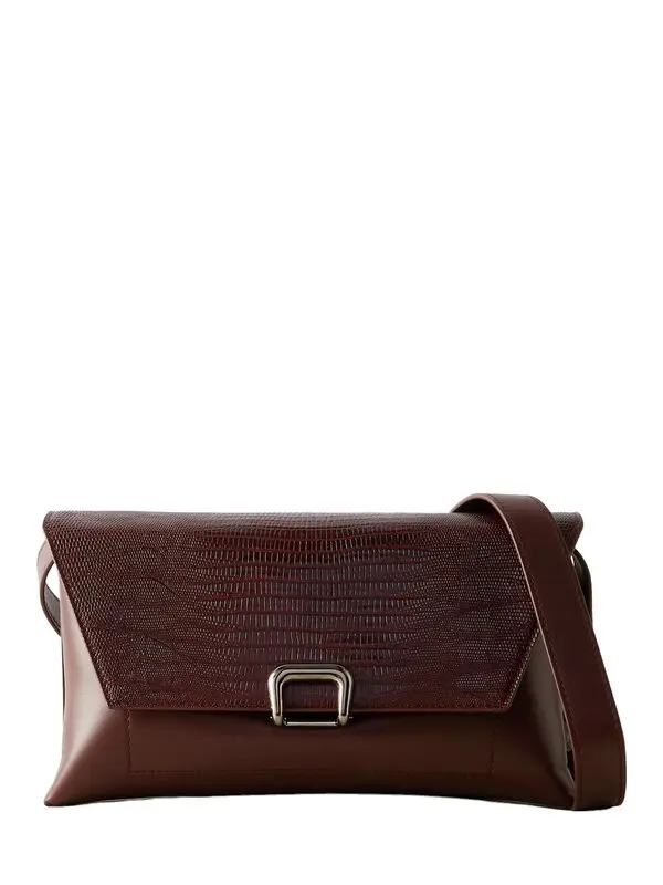 Brunello Cucinelli Smooth And Lizard-effect Leather Shoulder Bag - Burgundy