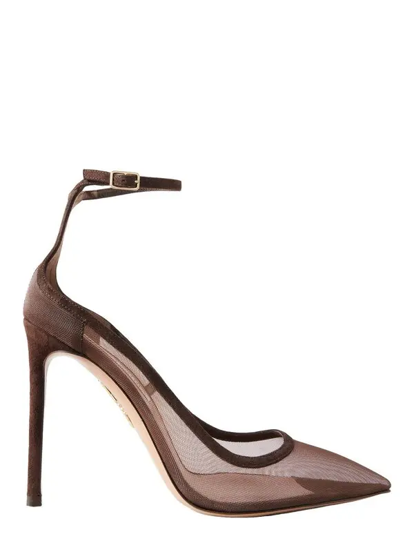 AQUAZZURA Love Affair 105 Suede-trimmed Mesh Pumps - Brown