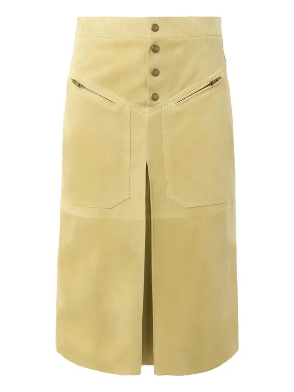 Chloé Pleated Paneled Suede Midi Skirt - Neutrals