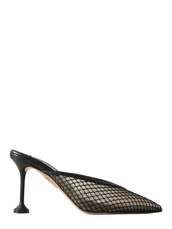 AQUAZZURA Bisous 85 Leather-trimmed Mesh Point-toe Mules - Black
