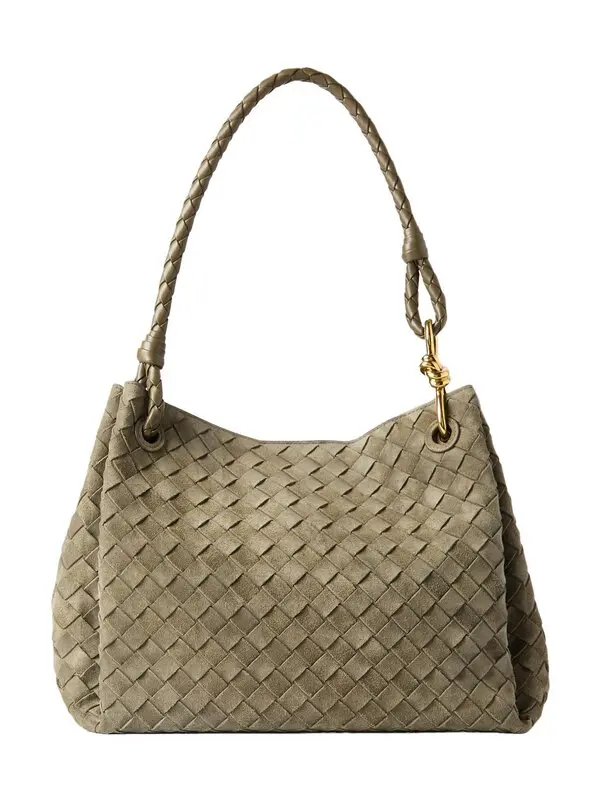 Bottega Veneta Parachute Medium Intrecciato Suede And Leather Tote - Green